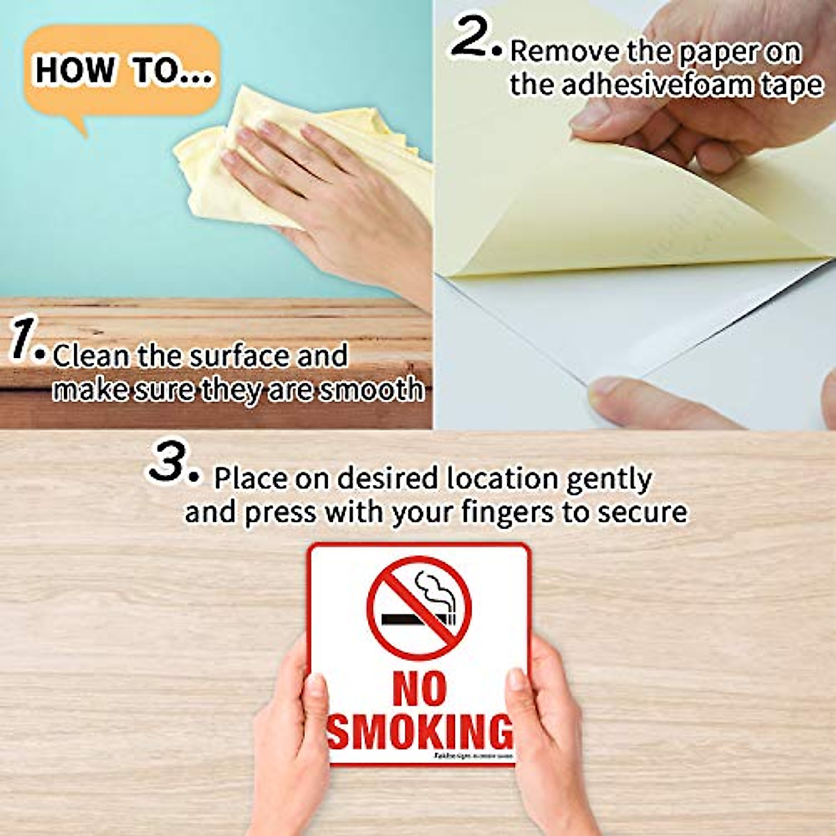 10 Pack No Smoking Stickers, No Smoking Stickers Decals, 6x6 inch Self-Adhesive Vinyl Decal Stickers, UV Printed, Durable Ink, Waterproof, Easy to Mount, Indoor/Outdoor Use