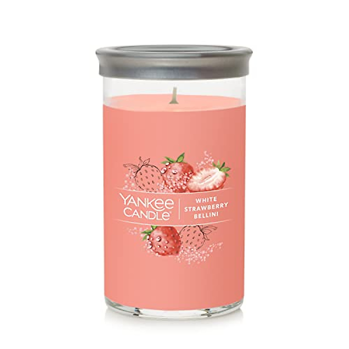 Yankee Candle White Strawberry Bellini Signature Medium Pillar Candle, 14.25oz,