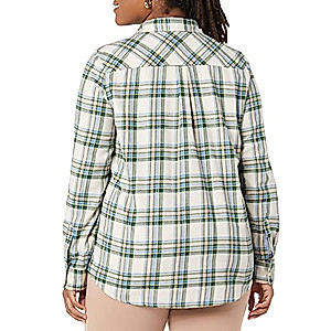 Amazon Essentials Women's Classic-Fit Long-Sleeve Lightweight Plaid Flannel Shirt, Ivory Green Alpine Plaid, Medium