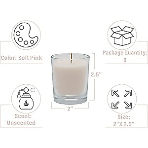 CandleNScent Unscented Paraffin Votive in Glass Candles (8, Soft Pink)