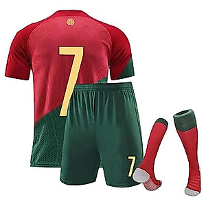 Football Jersey, jersey 2022 Soccer Jersey, T-Shirt Boys Kids Youth Jersey Socks Soccer Shirt Kit Set (6-7 Years, Red)