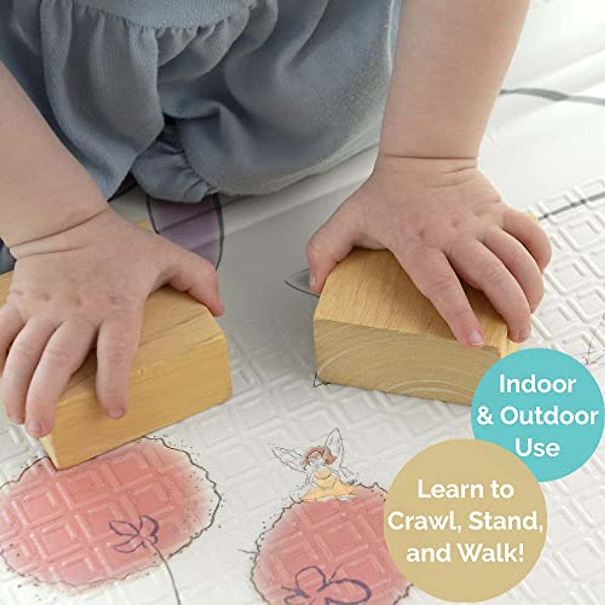 JumpOff Jo - Large Waterproof Foam Padded Play Mat for Infants, Babies, Toddlers, Play Pens & Tummy Time, Foldable Activity Mat, 70 in. x 59 in. - Fairy Blossom
