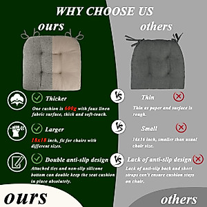 FlyGulls Non Slip Chair Cushions for Dining Chairs Set of 4 Kitchen Chair Cushions 18"x18"x3" Turfted Chair Pads Comfortable and Soft Seat Cushion with Ties, Light Grey