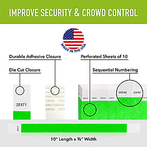 WristCo Variety Pack ¾” Tyvek Wristbands – 500 Pack | Green, Yellow, Red, Orange, Blue | Waterproof Paper Bracelets for Concerts & Events