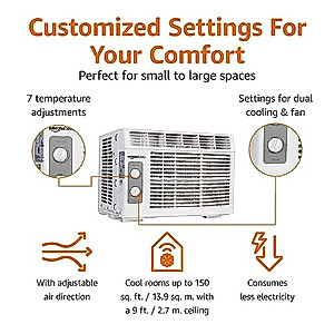 Amazon Basics Window Mounted Air Conditioner with Mechanical Control Cools 150 Square Feet, 5000 BTU, AC Unit, White