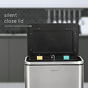 happimess HPM1004A Elmo Rectangular 8-Gallon Double Bucket Trash Can with Soft-Close Lid, No Slamming, Fingerprint-Proof, Kitchen, Laundry Room, Office, 7.9 Gallons, Stainless Steel