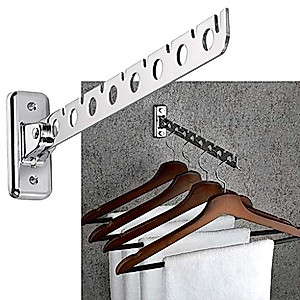 Sumnacon 12" Stainless Steel Clothes Hanger Rack, 2 Pcs Wall Mounted Folding Garment Hooks, Space Saver Clothing and Closet Rod Storage Organizer for Laundry Room Bedroom Bathroom Kitchen