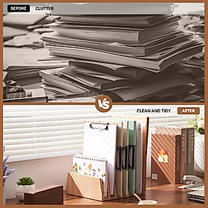 KIRIGEN Desktop File Document Holder Stand 7 Slots Mail Paper Organizer Desk Sorter Holder for File Document Organizer Stand for Home Office Natural (7KWJJ-NA)