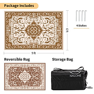 nalone Reversible Plastic Straw Rug, New York Patio Country Retro Transitional Geometric Outdoor Area Rug for RV, Camping, Deck, Picnic (6'X9', Beige&Brown)