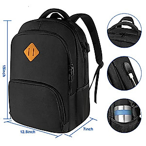 Black Backpack for School College, 15.6 Inch Anti Theft Travel Laptop Backpacks Water Resistant Computer Bag Bookbag with USB Charging Port for Women Men Teen Boys Girls