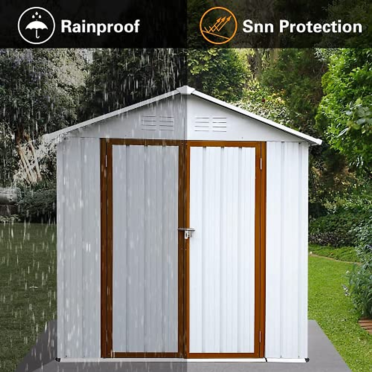 Ampela Outdoor Storage Shed, Metal Outside Sheds with Apex Roof Galvanized Steel for Backyard, Patio, Lawn, Tool Shed with Lockable Door for Trash Can, Bike, Lawnmower, 4x6 FT,Yellow+White