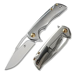 KANSEPT Kryo S35VN 8.08in Folding Pocket Knives with 3.58in Drop Point Blade and 6AL4V Titanium Handle in Orange Peel Finish with Reversible Pocket Clip, EDC Flipper for Outdoor K1001A1