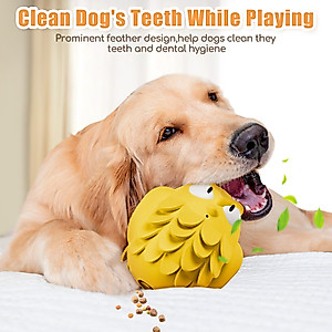 Moonorange Tough Chew Dog Toys for Aggressive Chewers Giggle Ball Owl Rubber Interactive Treat Dispensing Slow Feeder Indestructible Teething Toys for Small Medium Large Dogs (Yellow)