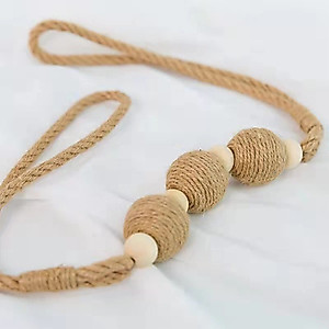 Boho Curtain Tiebacks Ropes, Magnetic Drapery Buckles for Decoration, Boho Curtain Tiebacks Curtain Holdbacks for Wall Curtain Tiebacks Window Drape Tie Back with Hooks for Bedroom Wall (Beige)