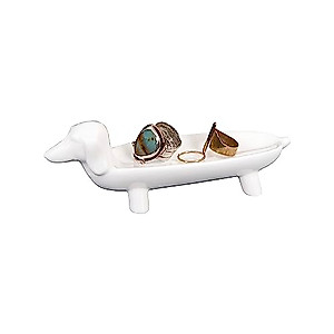 Creative Co-Op Elongated White Ceramic Dog Dish