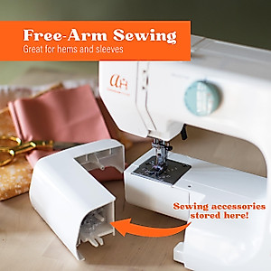 The Believe Beginner Sewing Machine by American Home Makes Sewing for Beginners Easy on Portable Small Sewing Machine with 12 Built-In Stitches, Automatic Stitch Control Plus Fun Decals, AH600