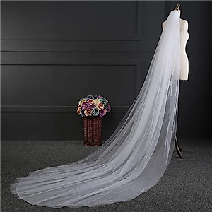 Ursumy Wedding 2T Veil Long Cathedral Veil Soft Tulle Bridal Veils with Comb (Ivory)