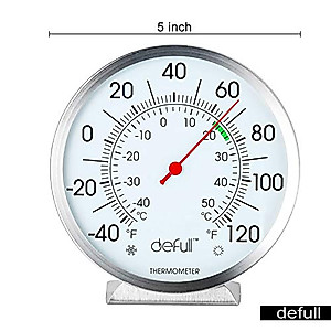 Indoor Outdoor Thermometer 5 inch Stainless Steel Wall Thermometer High Precision Weather Dial Thermometer with Mounting Bracket for Patio, Pool, Kitchen, Garden, Wall and Room Decorative