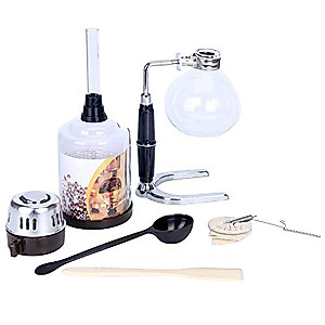 Homend 5 Cup Tabletop Siphon (Syphon) Coffee Maker with Alcohol Burner, Plastic Coffee Powder Spoon, Filter Cloth and Wooden Stirrer