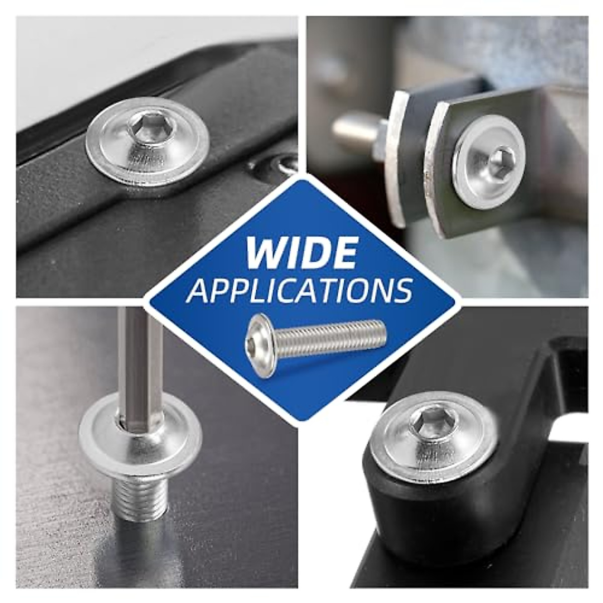 M6-1.0 x 20mm Flanged Button Head Socket Cap Screws Flange Bolts, 18-8 Stainless Steel 304 Bright Finish, Full Thread, 25 PCS