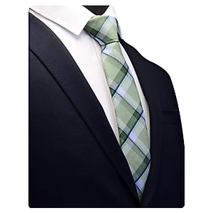 GUSLESON Olive Green Tie Skinny Striped ties Tartan Cotton Wedding Neckties (0910-11)