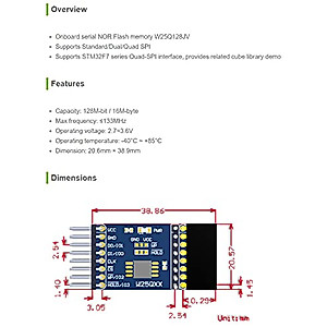 Waveshare Onboard Serial NOR Flash Memory W25Q128JV DataFlash Module Supports STM32F7 Series Quad-SPI Interface