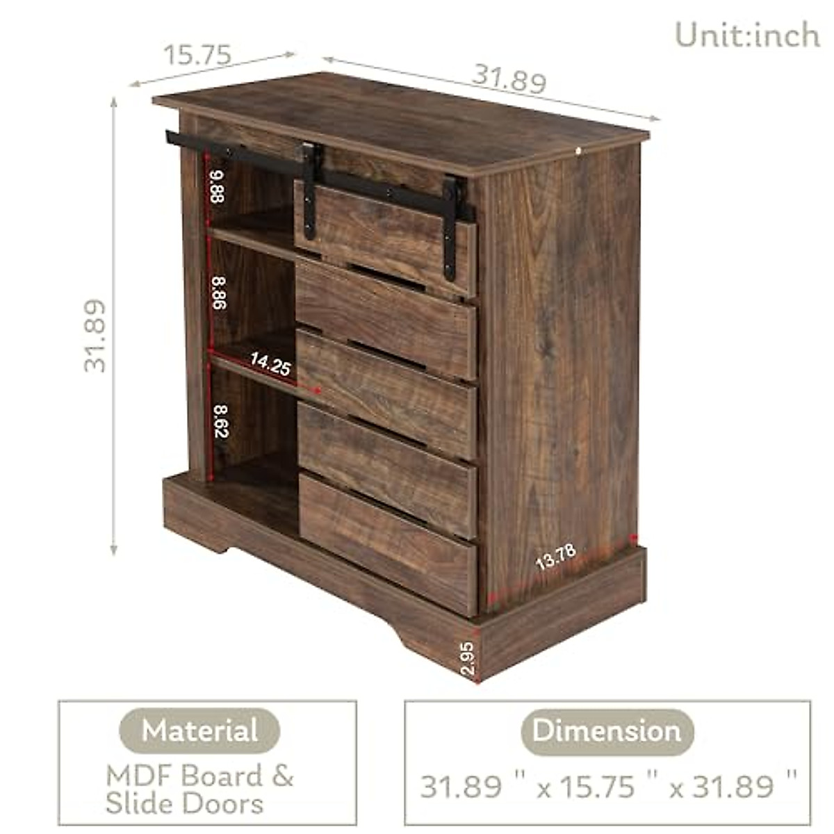 Wonder Comfort Rattan Sideboard Buffet Cabinet with 2 Open Doors, Kitchen Storage Console Table for Living, Dining Room, Bedroom, Entryway, Rustic Brown