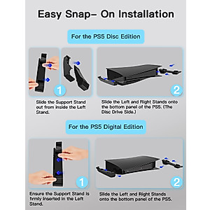 NexiGo PS5 Horizontal Stand with Slient Cooling Fan, [Auto On/Off], [Minimalist Design], Compatible with Playstation 5 Disc & Digital Editions, Built-in LED Light, Extra USB Port, Black