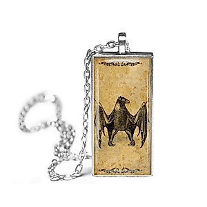 Steampunk Halloween Rectangle Pendant- Bat