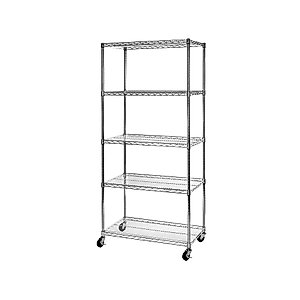 Seville Classics UltraDurable Commercial-Grade 5-Tier Steel Wire Shelving with Wheels, 36" W x 18" D x 72" H, Steel