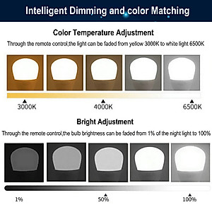 Erkangsm Smart Led Light-Bulb Dimmable with Remote-Control E27 9W Light Bulbs Adjustable Color Temperature (Warm/Cool) and Brightness, 2 Pack (2 Bulbs + 1 Remote)