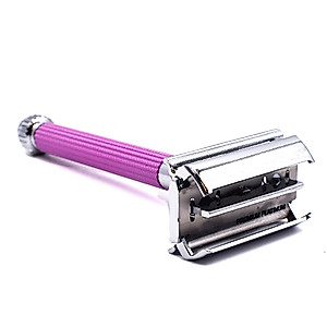 Parker 29L Lavender, Long Handle Butterfly Open Double Edge Safety Razor for Women, 5 Parker Premium Platinum Double Edge Razor Blades Included