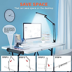 Reifeiniwei LED Desk Lamps,10 Color Modes 2700k-7000k Lighting and Stepless Dimming Modern Table Lamp for Monitor Studio Reading,Architect Clamp for Home Office Iron-Grey 15W…
