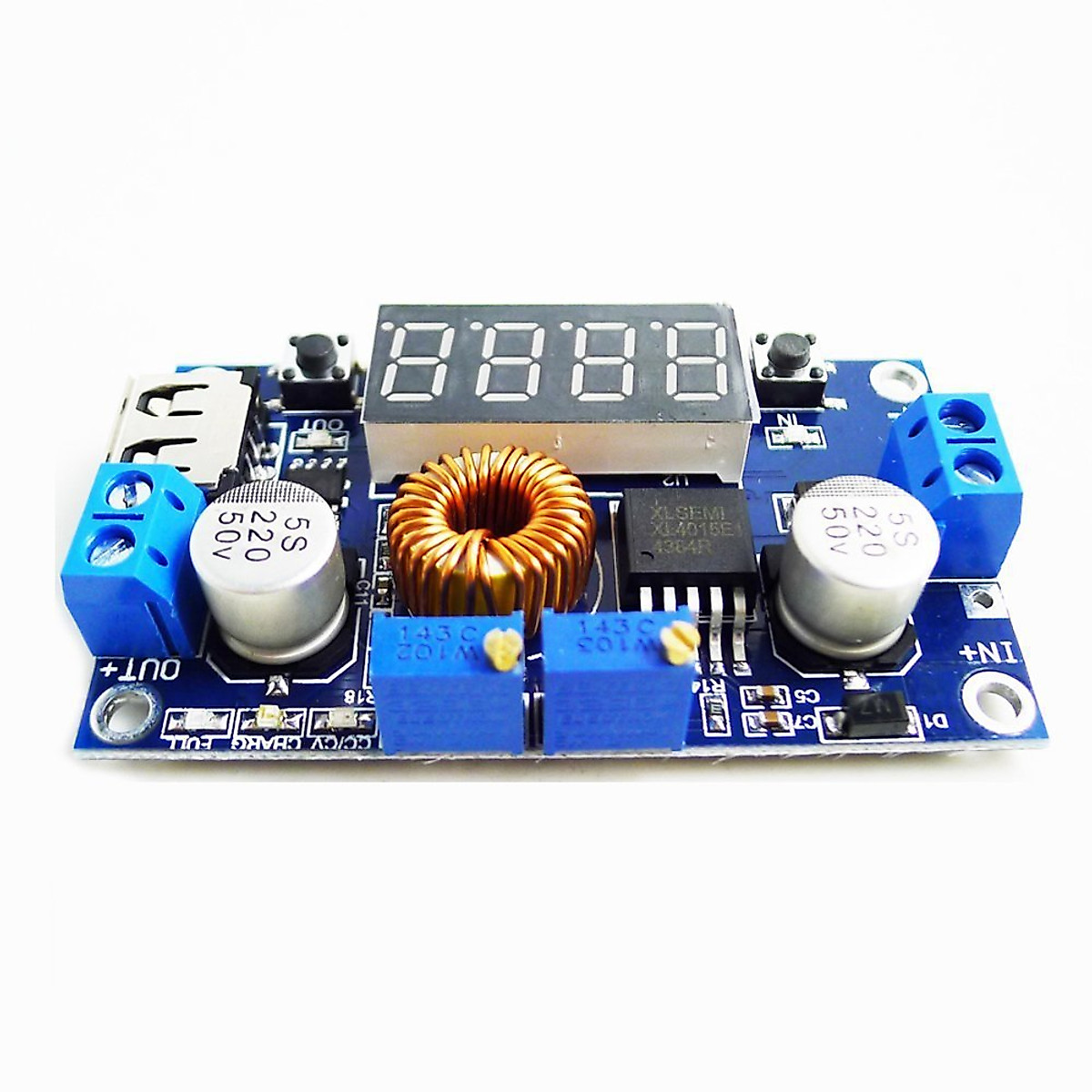 JacobsParts XL4015 5A DC-DC Buck Step Down Voltage Constant Current Converter Module Adjustable Power Regulator Board with LED Voltmeter & USB Output