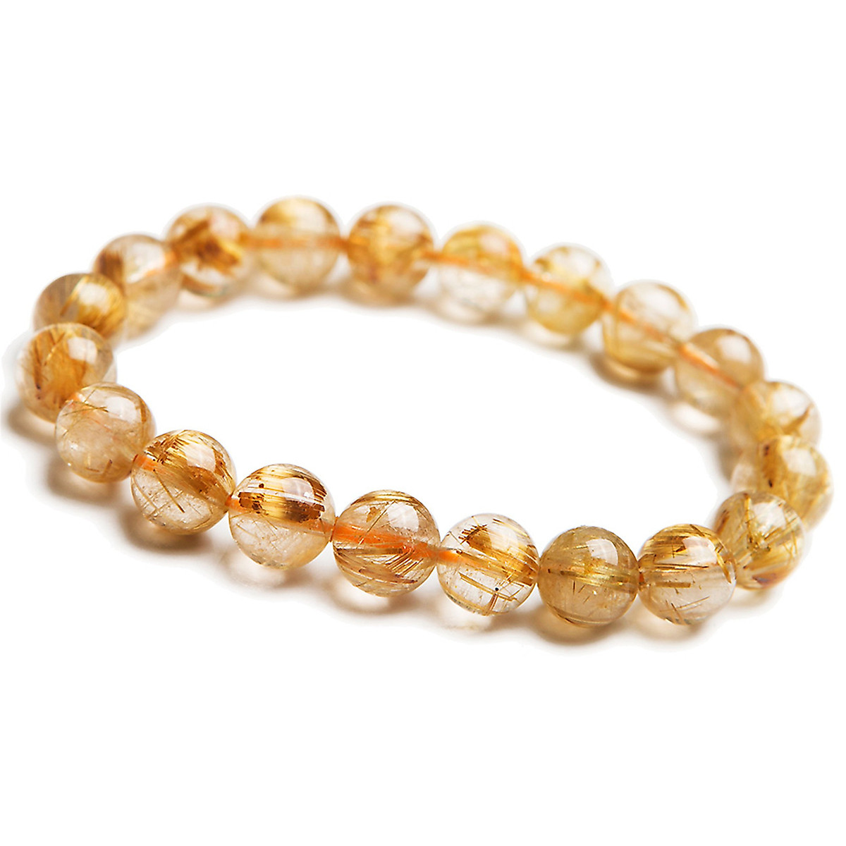 Brazil 10mm Natural Yellow Rutilated Quartz Gemstone Stretch Round Crystal Bead Bracelet
