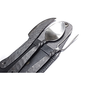 Handforged Medieval Cutlery Set - Stainless Steel Knife, Fork and Spoon Set - Includes Genuine Leather Utensil Pouch