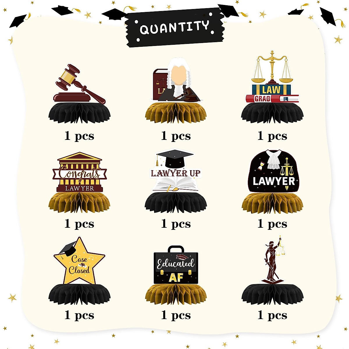 INNORU Lawyer Graduation Table Honeycomb Centerpieces, Congrats Lawyer Grad Party Table Toppers Law School Graduation Decoration Supplies Lawyer Grad Sign Table Centerpieces 9 PCS