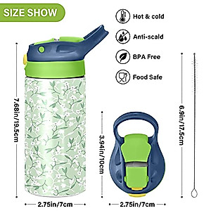 Kigai Small White Flowers Kids Water Bottle, BPA-Free Vacuum Insulated Stainless Steel Water Bottle with Straw Lid Double Walled Leakproof Flask for Girls Boys Toddlers, 12Oz