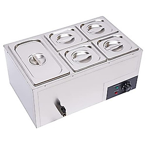 PIAOCAIYIN Food Warmer, 110V 5-Pan Commercial Food Warmer, Buffet Steam Table, Stainless Steel Bain Marie Buffet Food Warmer, steam table food warmer, steam table food warmer for Restaurants, Catering