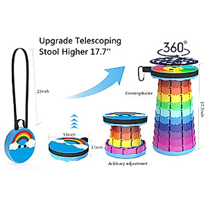 ALEVMOOM Upgraded Portable Collapsible Folding Stool with Cushion Retractable Telescoping Stool for Adults Sturdy Capacity 440lbs Camping Stool for Outdoor Hiking Garden BBQ with Bag,Carabiner