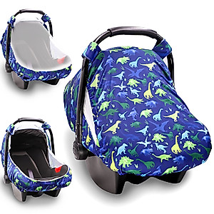 Car Seat Cover & Carseat Headrest Strap Covers for Babies, Summer Cozy Sun & Warm Cover, Dinosaur