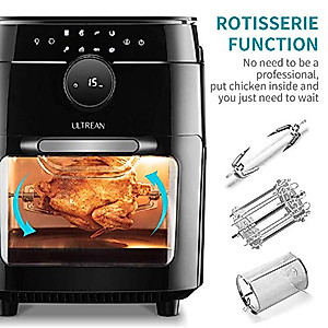 Ultrean Air Fryer oven, 12.5 Quart Airfryer Toaster Oven with Rotisserie,Bake,Dehydrator,Auto Shutoff and 8 Touch Screen Preset, 8 Accessories & 50 Recipes