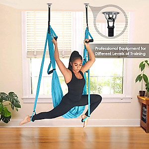 HITIK Aerial Yoga Swing Set Anti Gravity Yoga Hammock for Outdoor and Indoor Inversion Therapy Flying Sling Set (with Ceiling Mount Accessories) blue