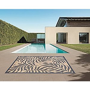 Msrugs Area Rugs - 4x6 Flatweave Collection Tropical Beige/Blue Indoor/Outdoor Modern Area Rug - Contemporary Floral Carpet for Patio, Deck, Porch, Camp and Picnic (4'x6')
