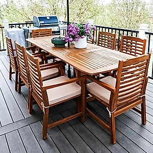 PHI VILLA 9 Pieces Acacia Wood Patio Dining Set for 8, Expandable Teak Dining Table & Wooden Chairs with Cushions, Farmhouse Dining Furniture Set for Outdoor Deck, Yard, Porch