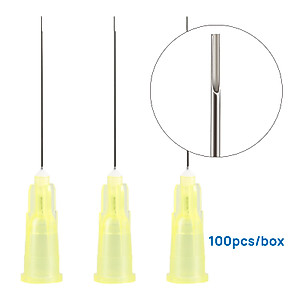 JMU 100pcs Dental Irrigation Needle Tips, 27G Blunt Dispensing Needle Tips Endodontic Irrigarion Needles, Luer Lock Design, Yellow