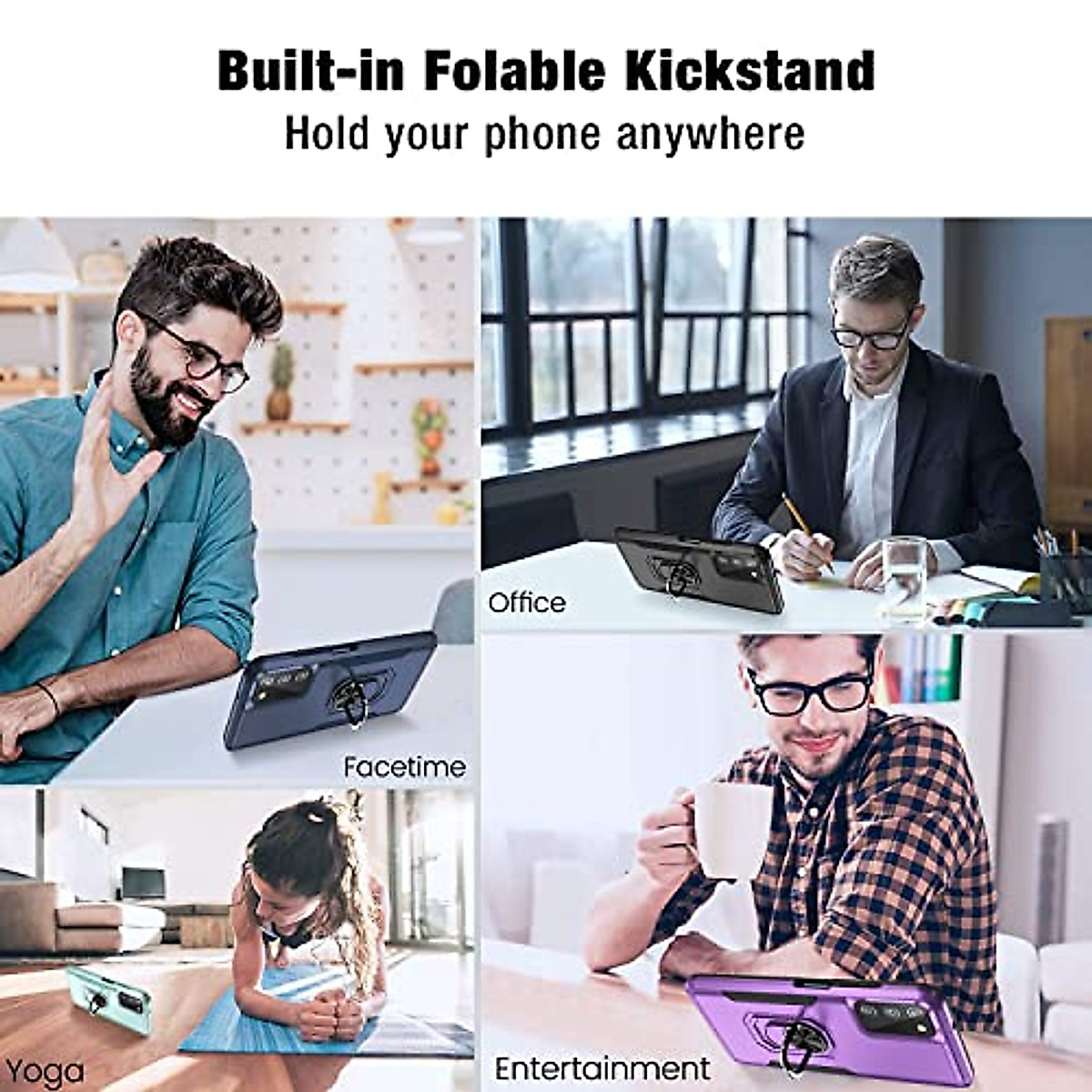 Bonkier Samsung Galaxy A03S Case, Samsung A03S Case with 2X Tempered Glass Screen Protector,[Military Grade] Shockproof Built-in Magnetic Kickstand Phone Case for Samsung Galaxy A03S (Blue)