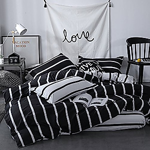 Chesterch Prevoster Microfiber Duvet Cover Set Black White Bedding Zebra Pattern,3 Piece,Stripe Comforter Cover and 2 Pillowcases,Full Queen Size