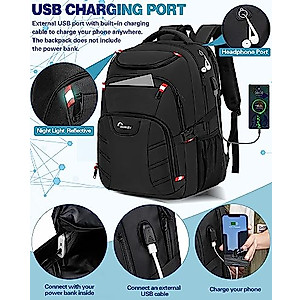 VANKEV Travel Backpack, Extra Large Laptop Backpack for Women Men，School College Business Work Bookbag Anti Theft TSA Approved Computer Bag Fits 17 Inch Laptop with USB Charging Port(Black)