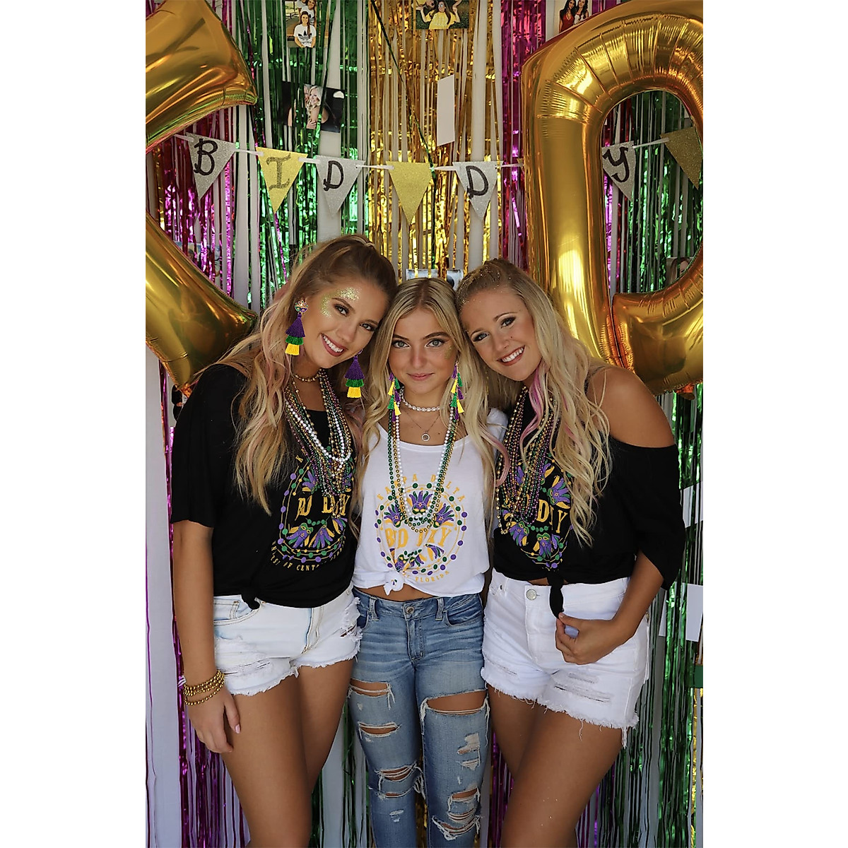 Mardi Gras Earrings Set Long Purple Green Gold Tassel Feather Mask Fleur De Lis Dangle Earrings for Women (3 pairs Mardi gras earrings set)